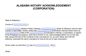Free Alabama Notary Acknowledgement Forms - PDF - Word