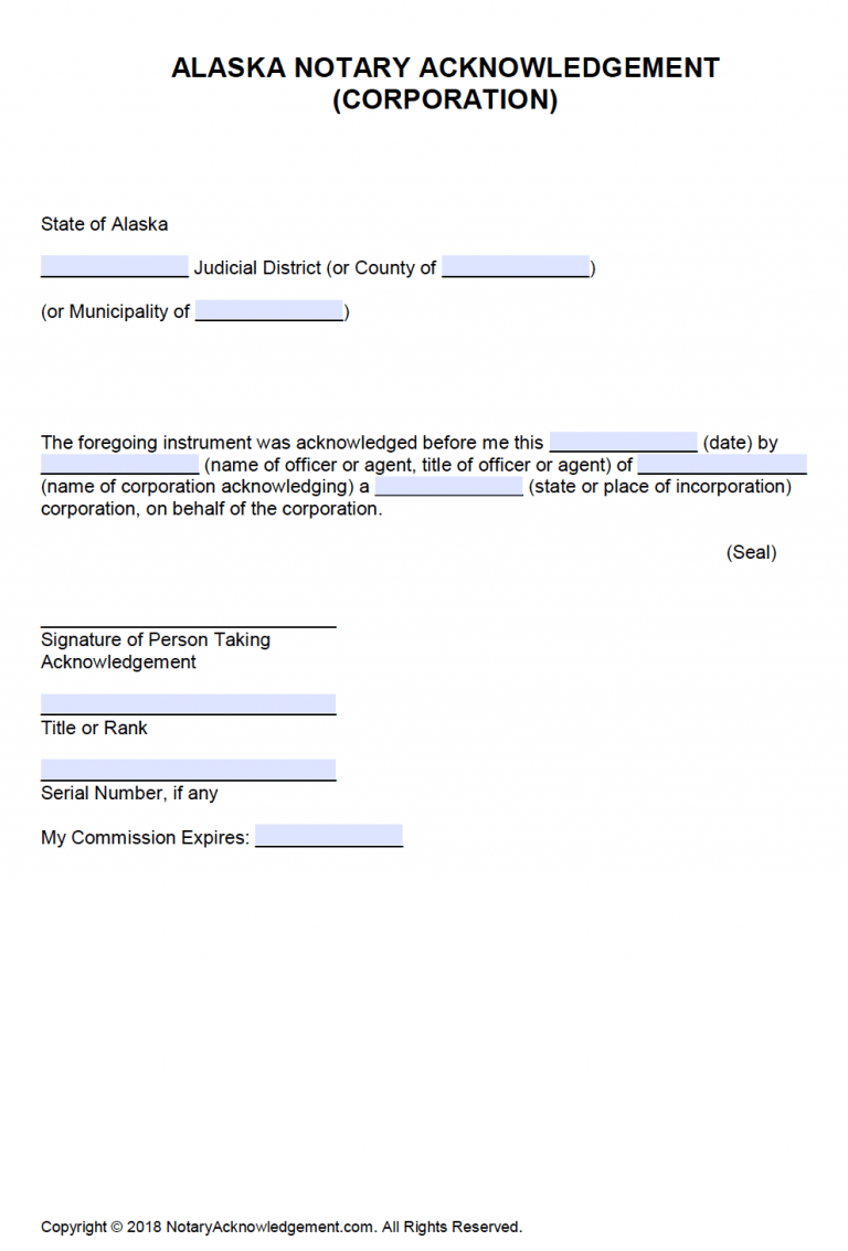 Free Alaska Notary Acknowledgement Forms - PDF - Word