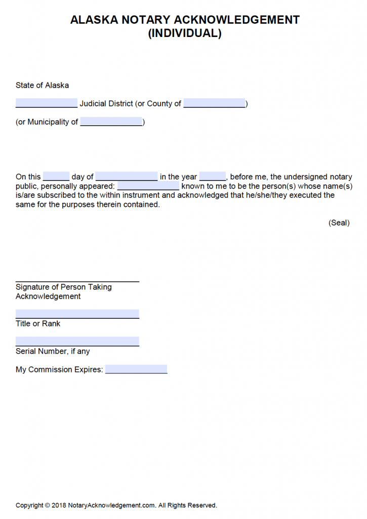 Free Alaska Notary Acknowledgement Forms - PDF - Word