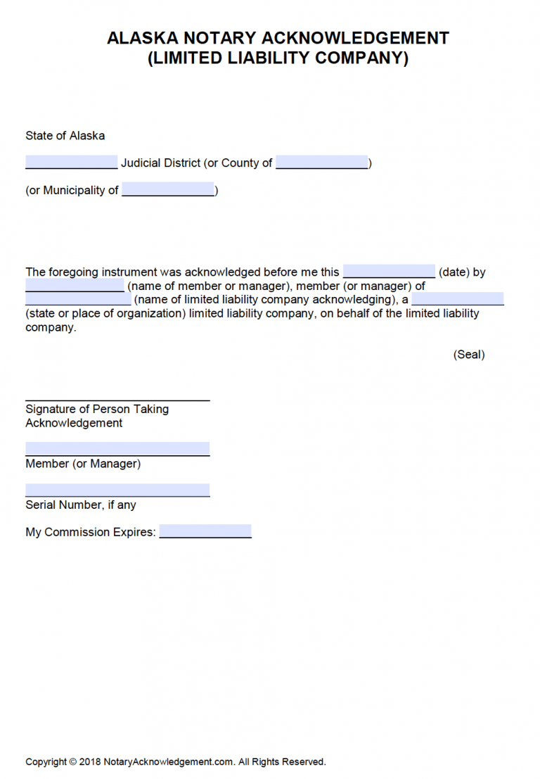 Free Alaska Notary Acknowledgement Forms - PDF - Word