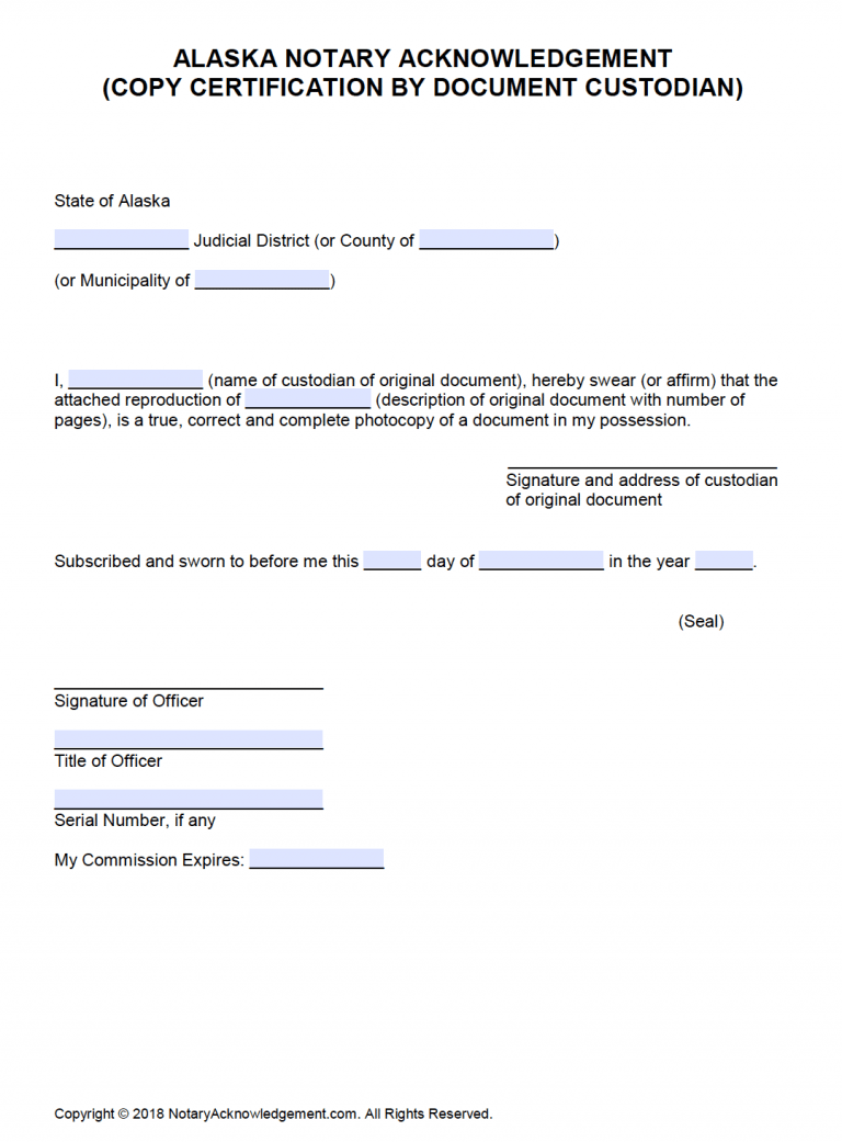 Free Alaska Notary Acknowledgement Forms - PDF - Word