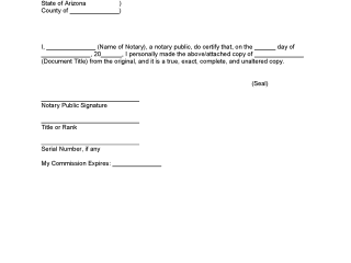 Free Arizona Notarial Certificate - Copy Certification - PDF - Word