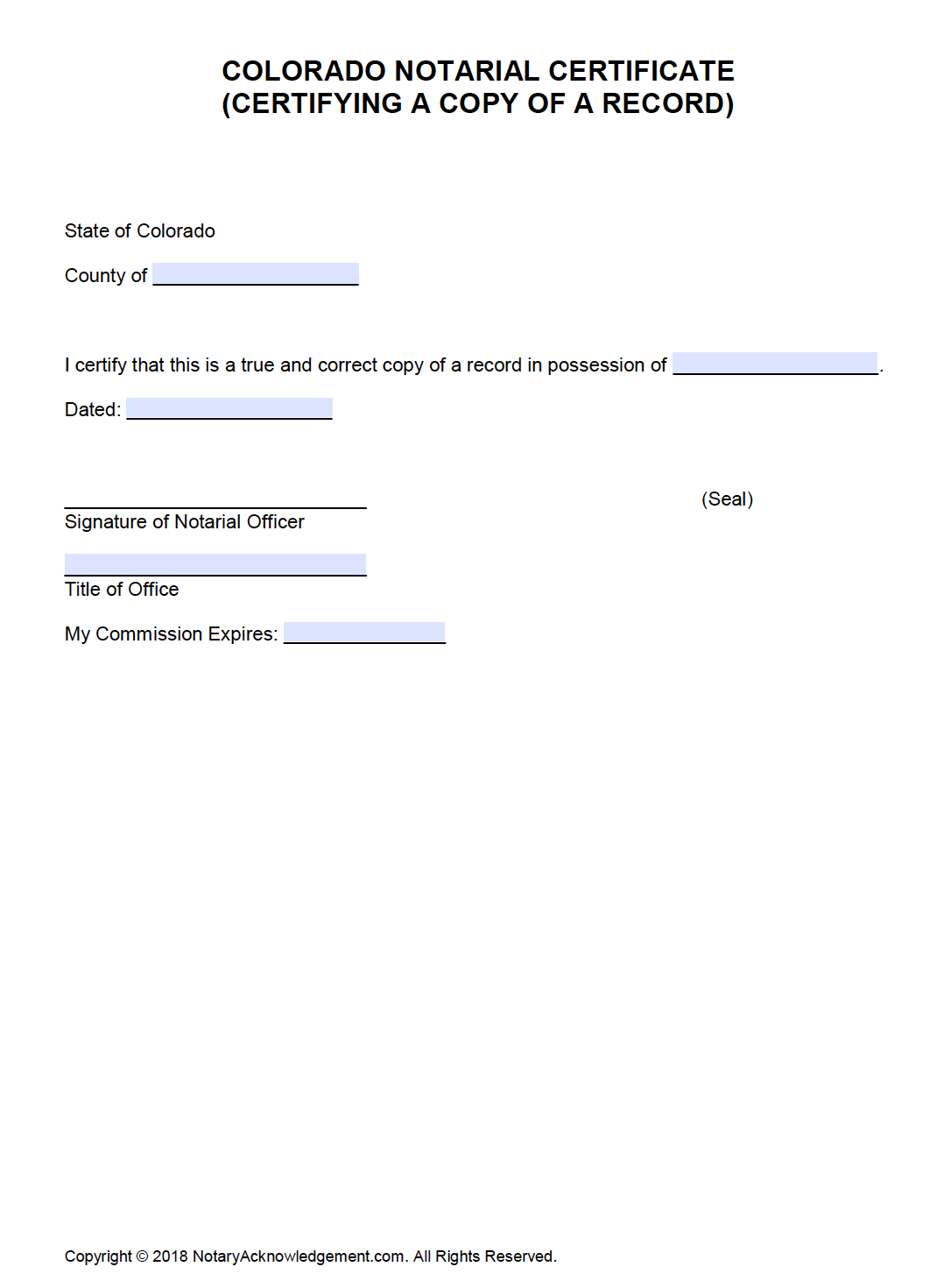 Printable Certified True Copy Template