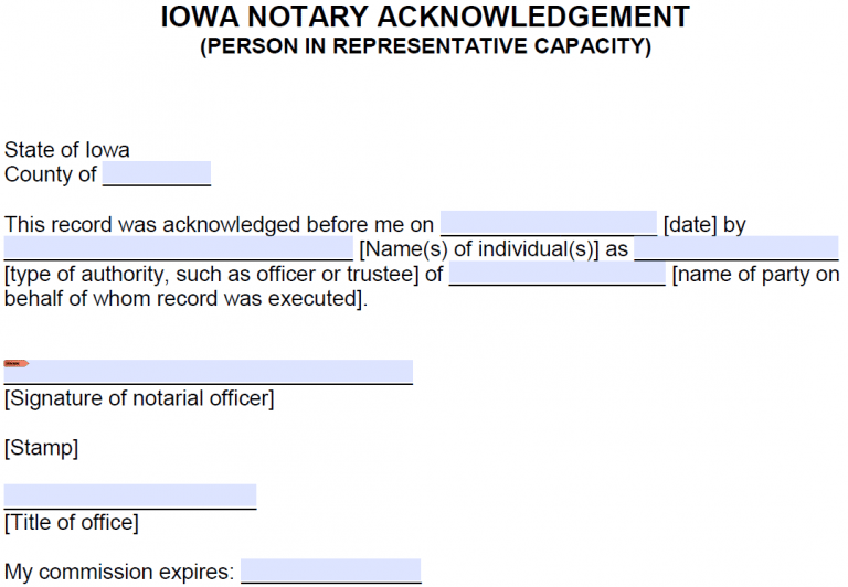 Free Iowa Notary Acknowledgment Forms - PDF - Word