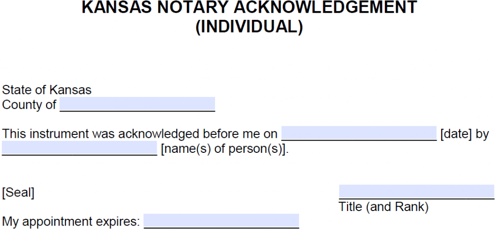 Free Kansas Notary Acknowledgement Forms - PDF - Word
