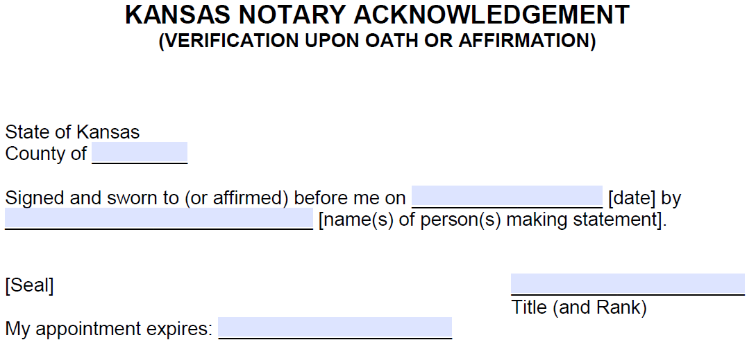 Free Kansas Notarial Certificate - Verification Upon Oath or ... Free Kansas Notarial Certificate - Verification Upon Oath or ...