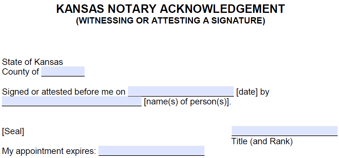 Free Kansas Notarial Certificate Witnessing Attesting A Signature Free Kansas Notarial Certificate Witnessing Attesting A Signature