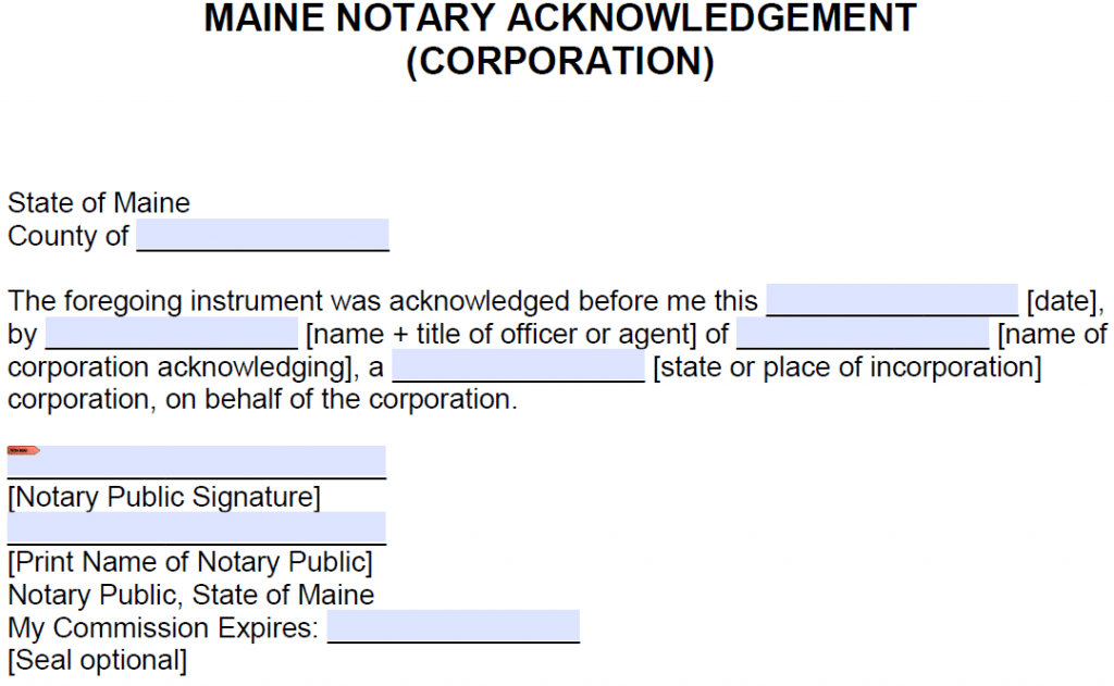 Free Maine Notary Acknowledgement Forms - PDF - Word