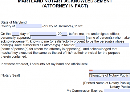 Free Maryland Notary Acknowledgement - Individual - PDF - Word