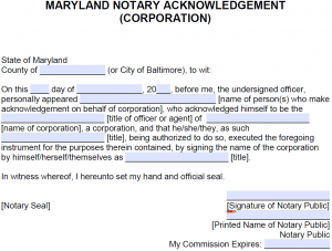Free Maryland Notary Acknowledgement Forms - PDF - Word