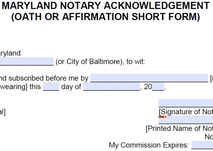 Free Maryland Notary Acknowledgement - Attorney In Fact - PDF - Word