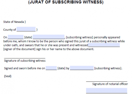 Free Nevada Notary Acknowledgement of Credible Witness - PDF - Word