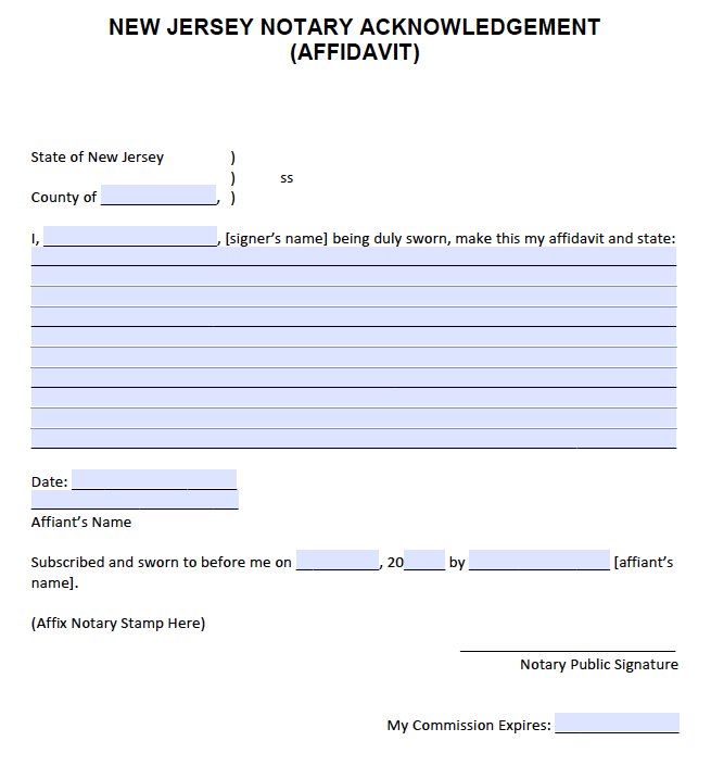 Free New Jersey Notary Certificate Affidavit PDF Word