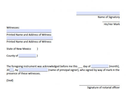 Free New Mexico Notary Acknowledgement Form - Witnessing or Attesting a ...