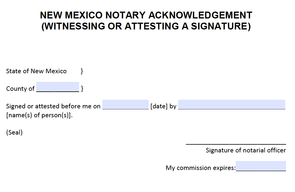 Free New Mexico Notary Acknowledgement Form Witnessing Or Attesting A 