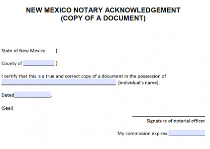Free New Mexico Individual Notary Acknowledgement Form - PDF - Word