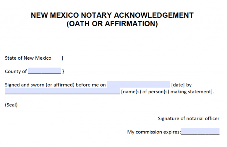 Free New Mexico Notary Acknowledgement Forms PDF Word