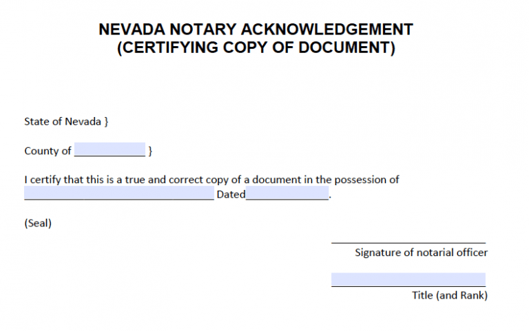 Free Nevada Notary Acknowledgement Forms - PDF - Word