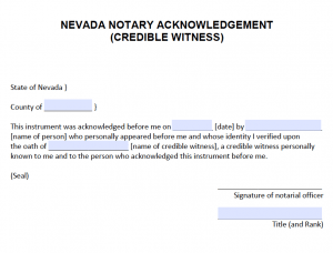 Free Nevada Notary Acknowledgement Forms - PDF - Word
