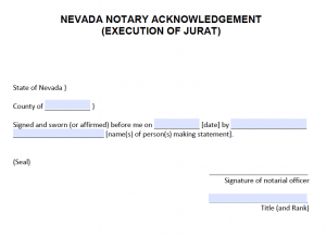 Free Nevada Notary Certificate for Execution of Jurat - PDF - Word