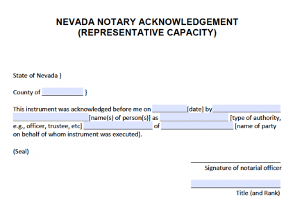 Free Nevada Notary Acknowledgement – Power of Attorney - PDF - Word