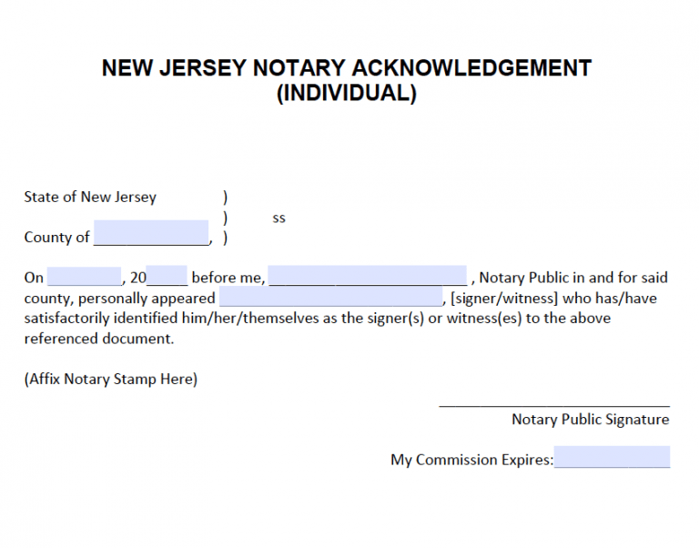 Free New Jersey Notary Acknowledgement Forms - PDF - Word