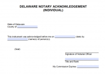 Free Delaware Notary Acknowledgement - Representative - PDF - Word