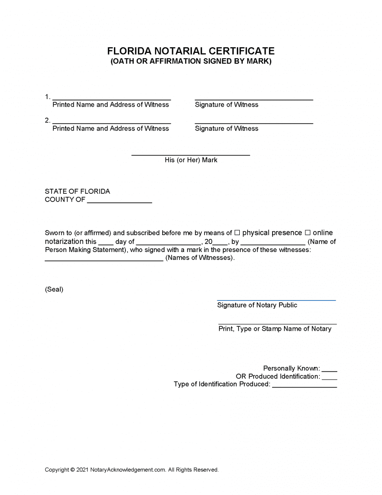 Free Florida Notary Acknowledgement Forms - PDF - Word