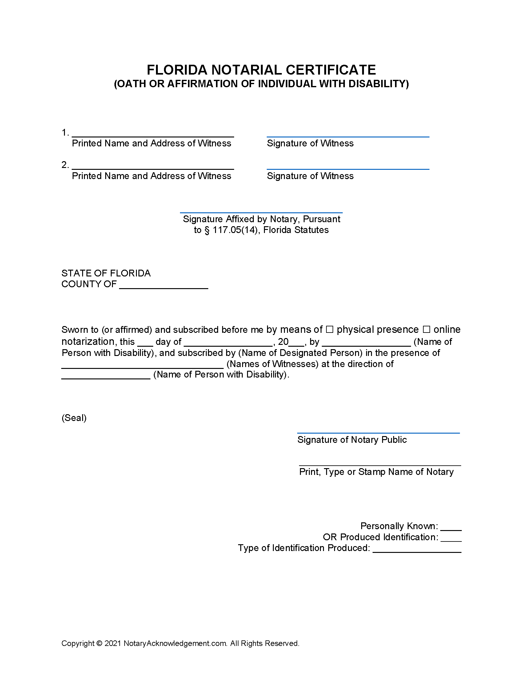Free Florida Notarial Certificate Oath Or Affirmation Of Individual Free Florida Notarial Certificate Oath Or Affirmation Of Individual