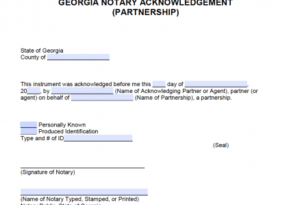 Free Georgia Notary Acknowledgement - Individual - PDF - Word