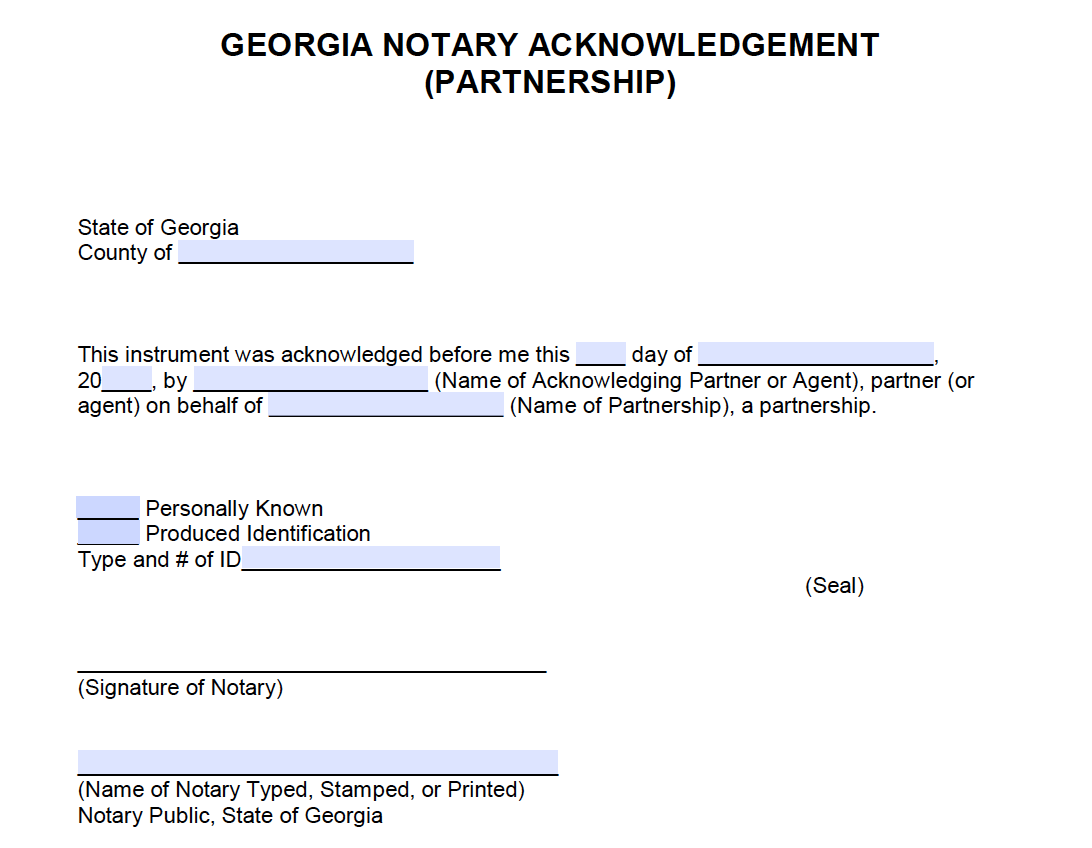 Free Georgia Notary Acknowledgement Partnership PDF Word