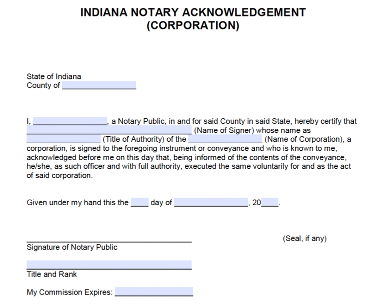 Indiana Notary Acknowledgement Forms Archives - Notary Acknowledgement