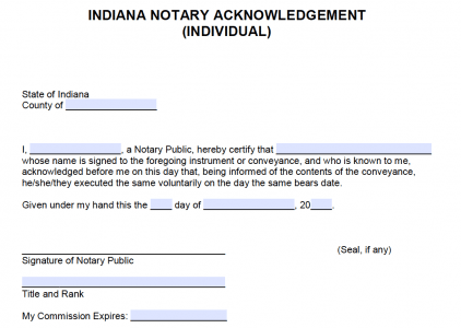 Free Indiana Notarial Certificate - Jurat - PDF - Word