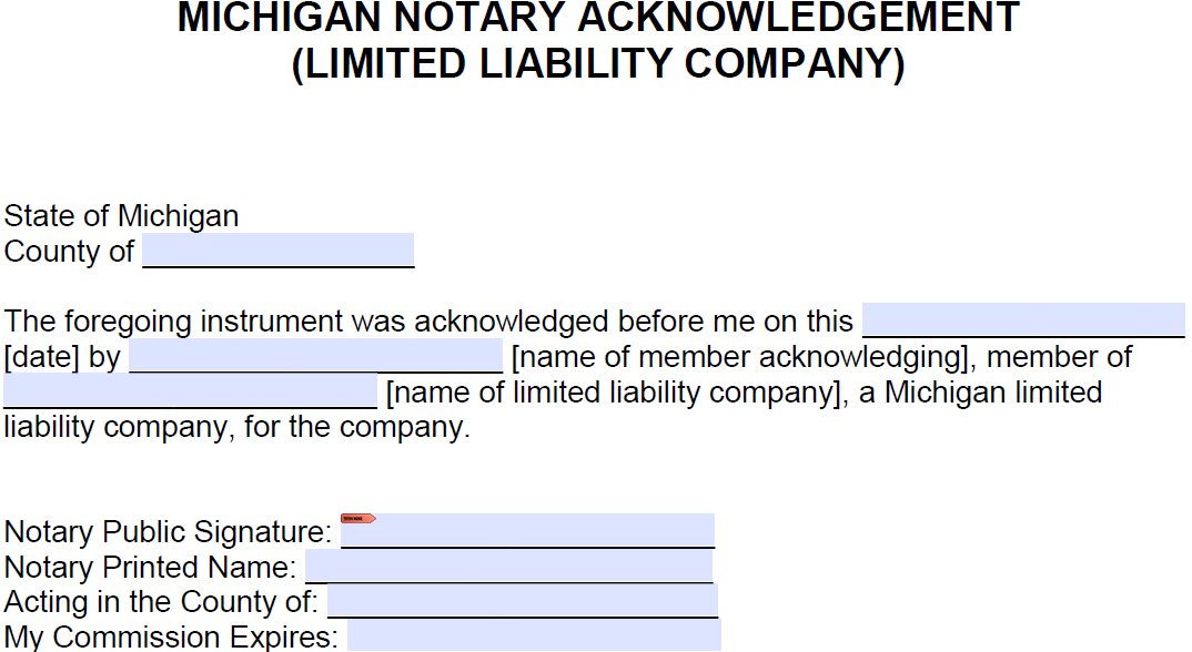 Free Michigan Notary Acknowledgement Limited Liability Company PDF 