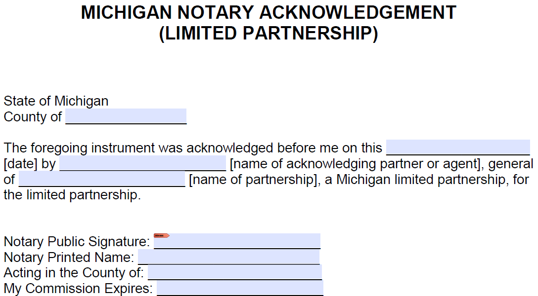 Free Michigan Notary Acknowledgement - Limited Partnership - PDF - Word