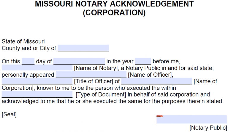 Free Missouri Notary Acknowledgement Forms - PDF - Word
