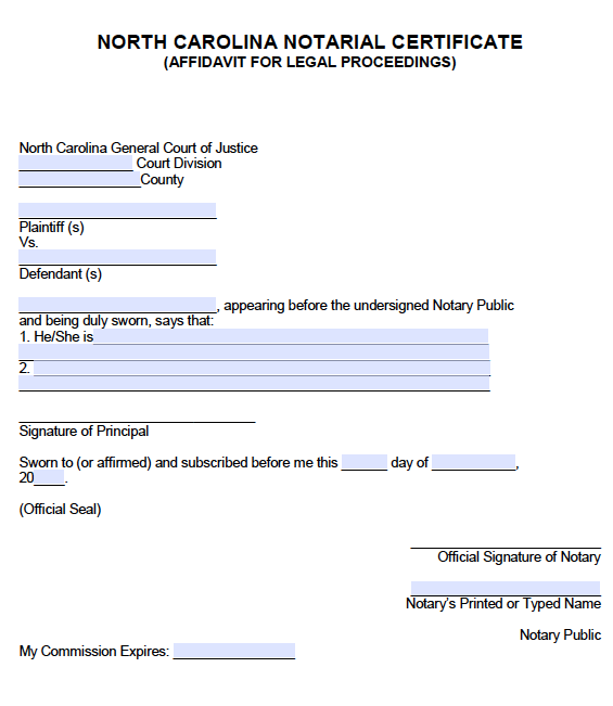 Free North Carolina Notarial Certificate Affidavit For Legal Free North Carolina Notarial Certificate Affidavit For Legal