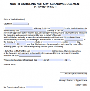 Free North Carolina Notary Acknowledgement Forms - PDF - Word