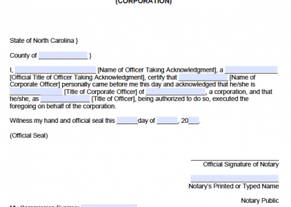 Free North Carolina Individual Notary Acknowledgement - PDF - Word