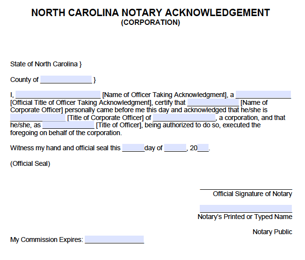 Free North Carolina Notary Acknowledgement Corporation PDF Word Free North Carolina Notary Acknowledgement Corporation PDF Word