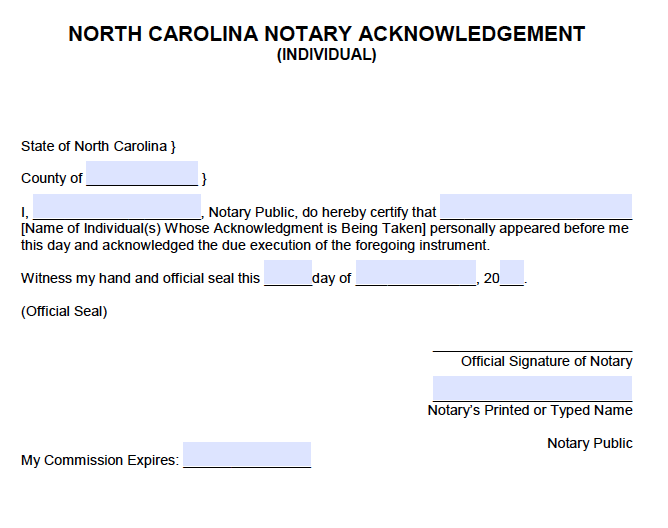 Free North Carolina Individual Notary Acknowledgement PDF Word Free North Carolina Individual Notary Acknowledgement PDF Word