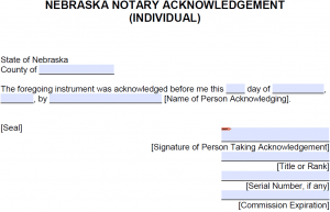 Free Nebraska Notary Acknowledgement Forms - PDF - Word