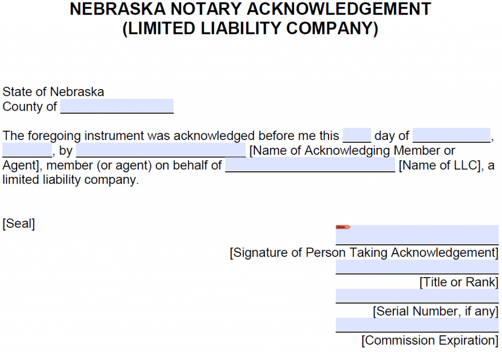 Free Nebraska Notary Acknowledgement Forms - PDF - Word