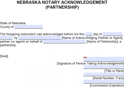 Free Nebraska Notary Acknowledgement - Corporation - PDF - Word