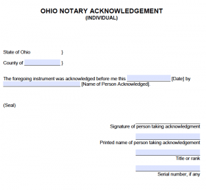 Free Ohio Notary Acknowledgement Forms - PDF - Word