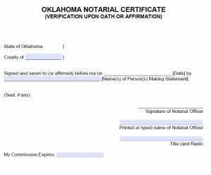 Free Oklahoma Notarial Certificate – Verification Upon Oath or ...
