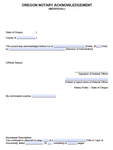 Free Oregon Individual Notary Acknowledgement - PDF - Word