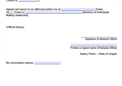 Free Oregon Individual Notary Acknowledgement - PDF - Word