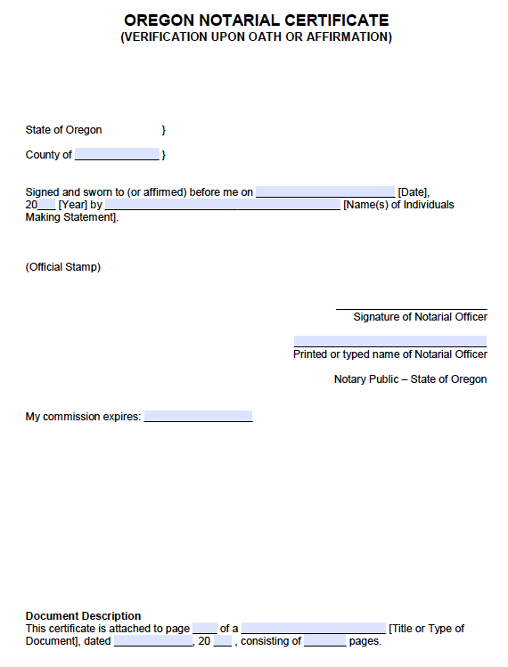 Free Oregon Notarial Certificate Verification Upon Oath Or Free Oregon Notarial Certificate Verification Upon Oath Or
