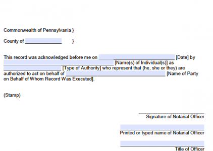 Free Pennsylvania Individual Notary Acknowledgement - PDF - Word